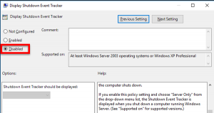 Enable or Disable Shutdown Event Tracker on Server 2016 - wikigain