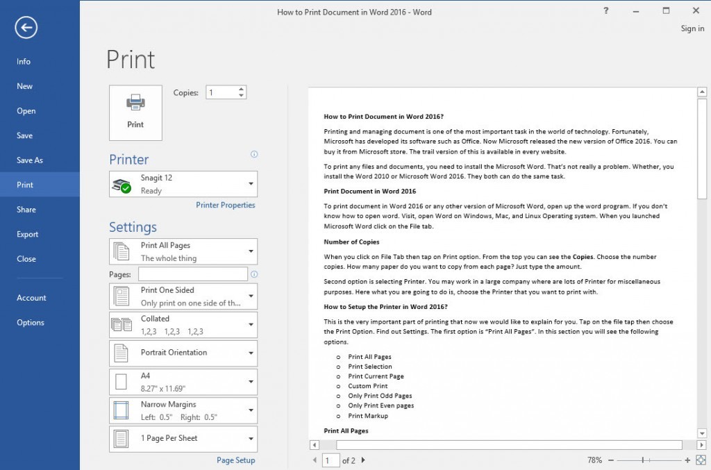 How To Print Document In Word 2016 Wikigain