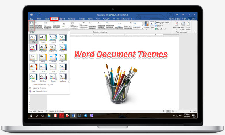 Apply Document Themes In Microsoft Office Word 2016 Wikigain